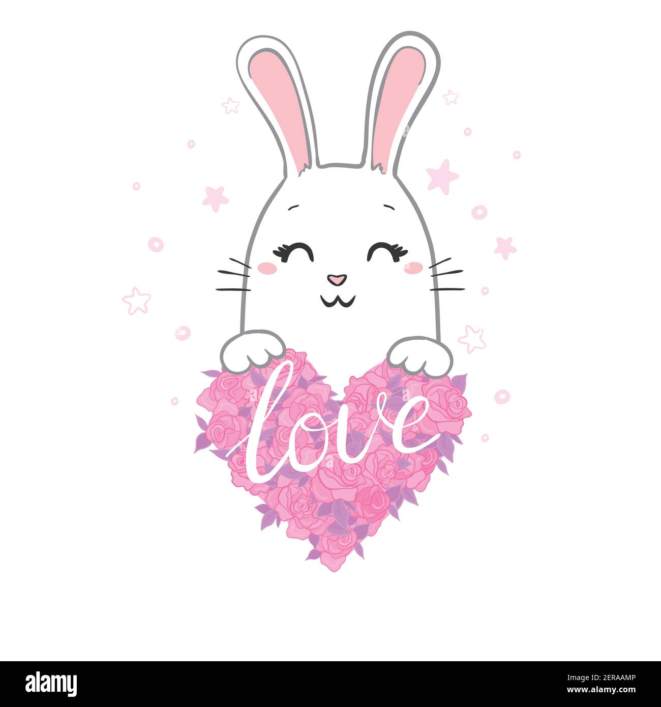 Valentines Day bunny rabbit with pink heart isolated on white ...
