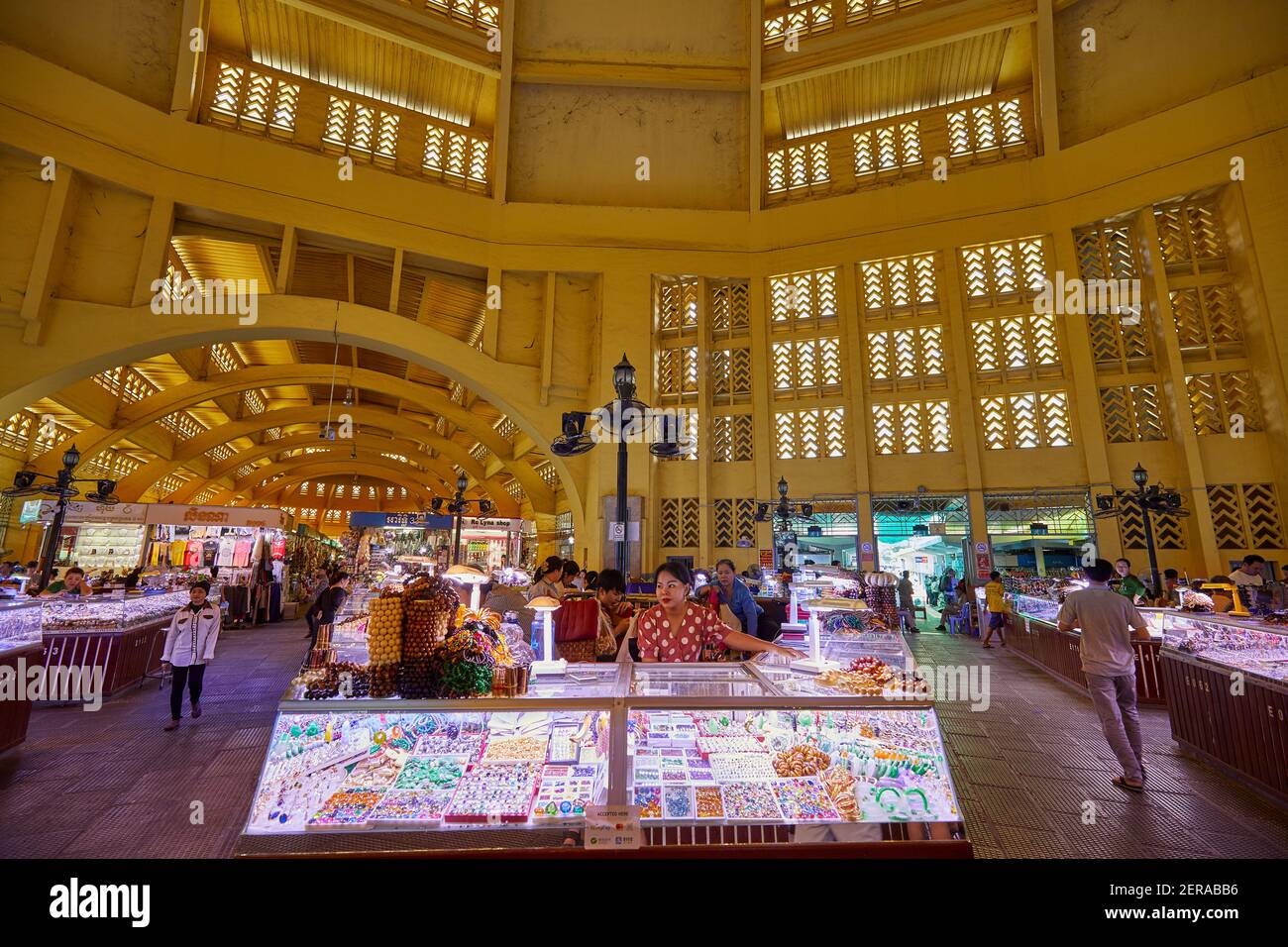 Interior of Central Market Building, Phnom Penh, Cambodia. The ...