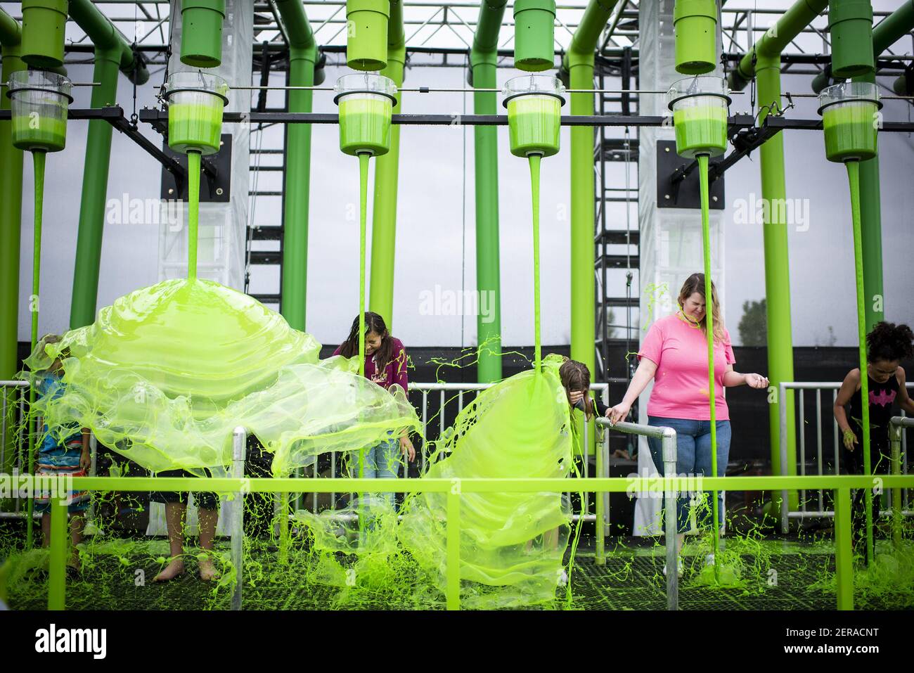 Attendees are "slimed" at the Nickelodeon SlimeFest on Saturday June 9 ...
