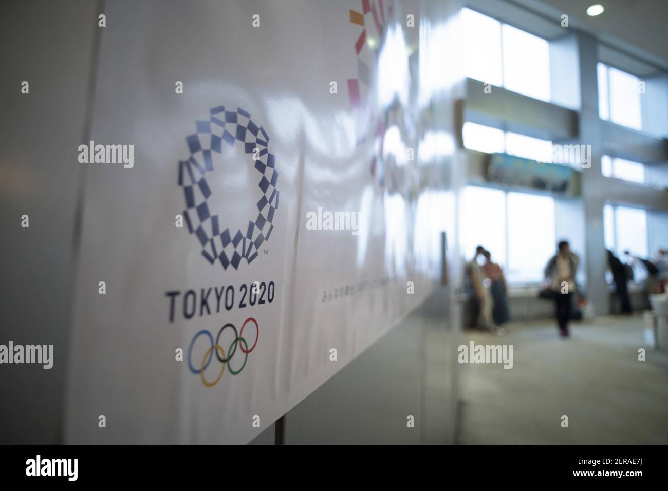 Tokyo 2020 Summer Olympics signage is seen at the Tokyo Metropolitan ...