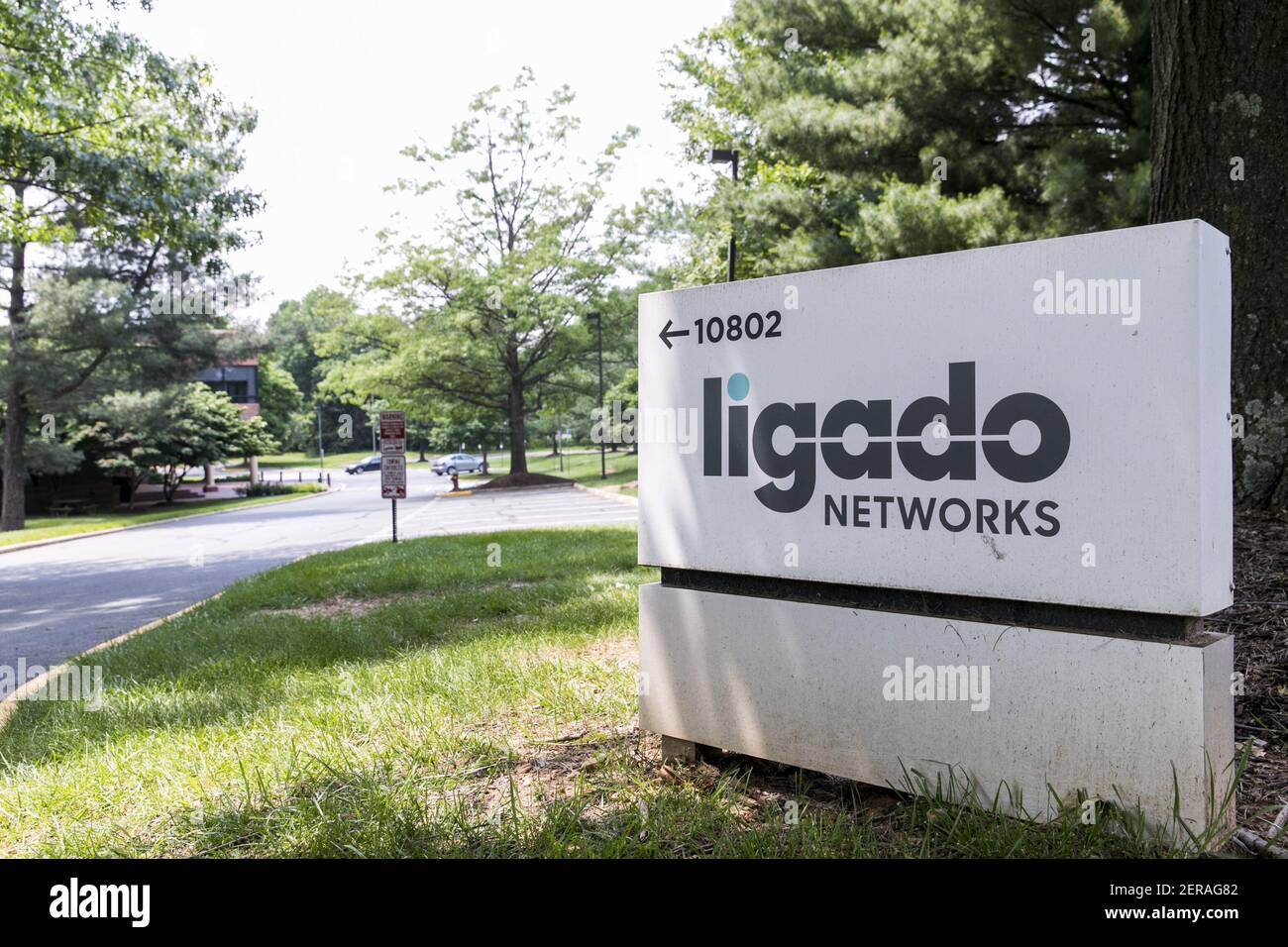 A logo sign outside of the headquarters of Ligado Networks in Reston ...
