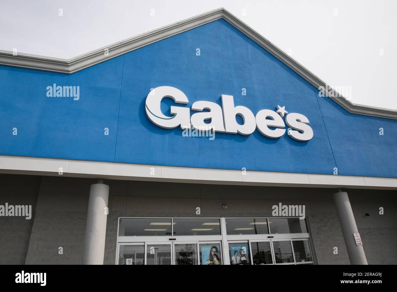 A logo sign outside of a Gabe's retail store in Fredericksburg ...