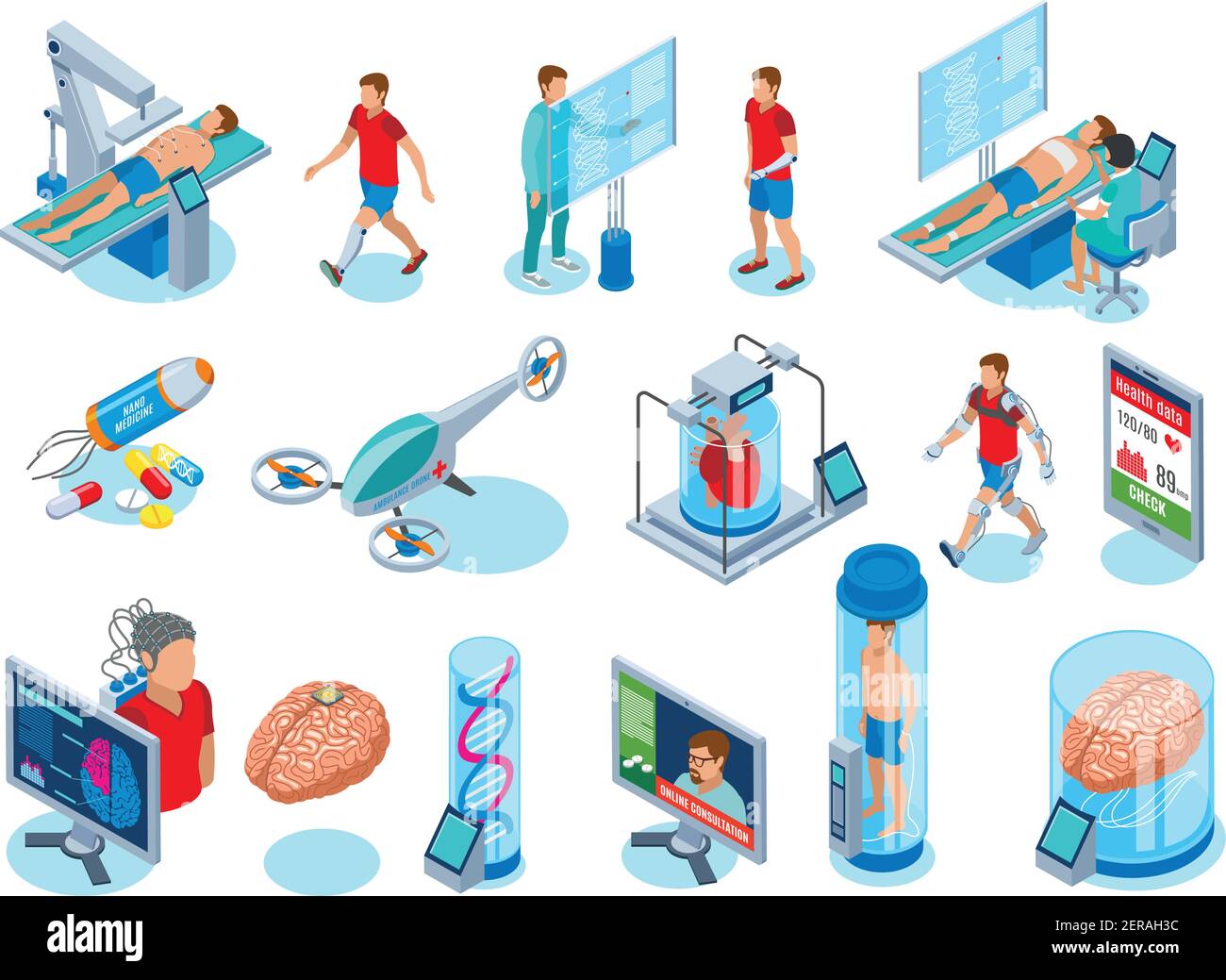 Medicine of the future isometric icons collection of isolated images ...