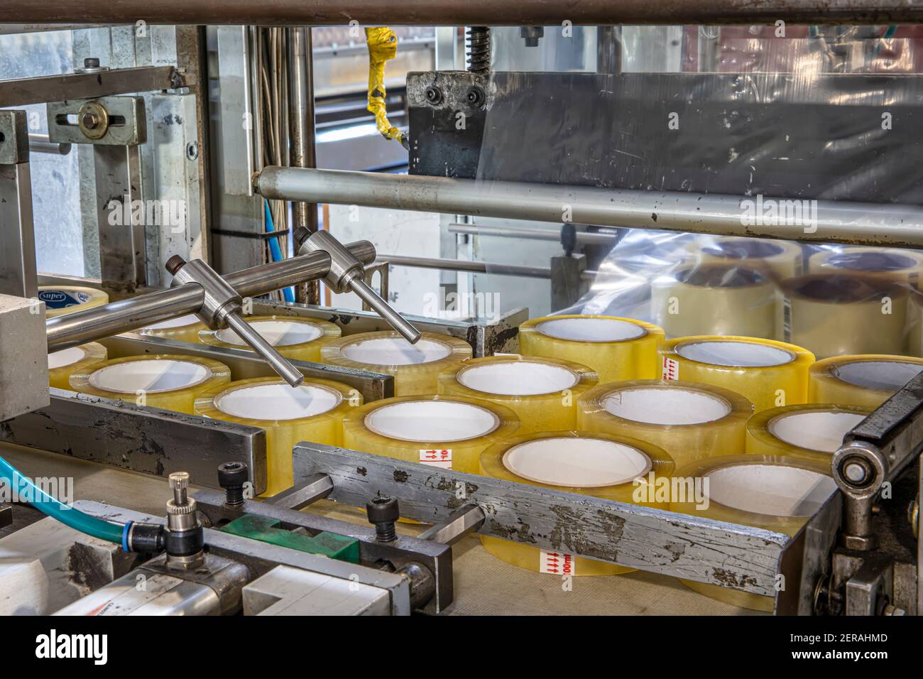 Packing tape factory. Production of duct tape. Strapping Machine for ...