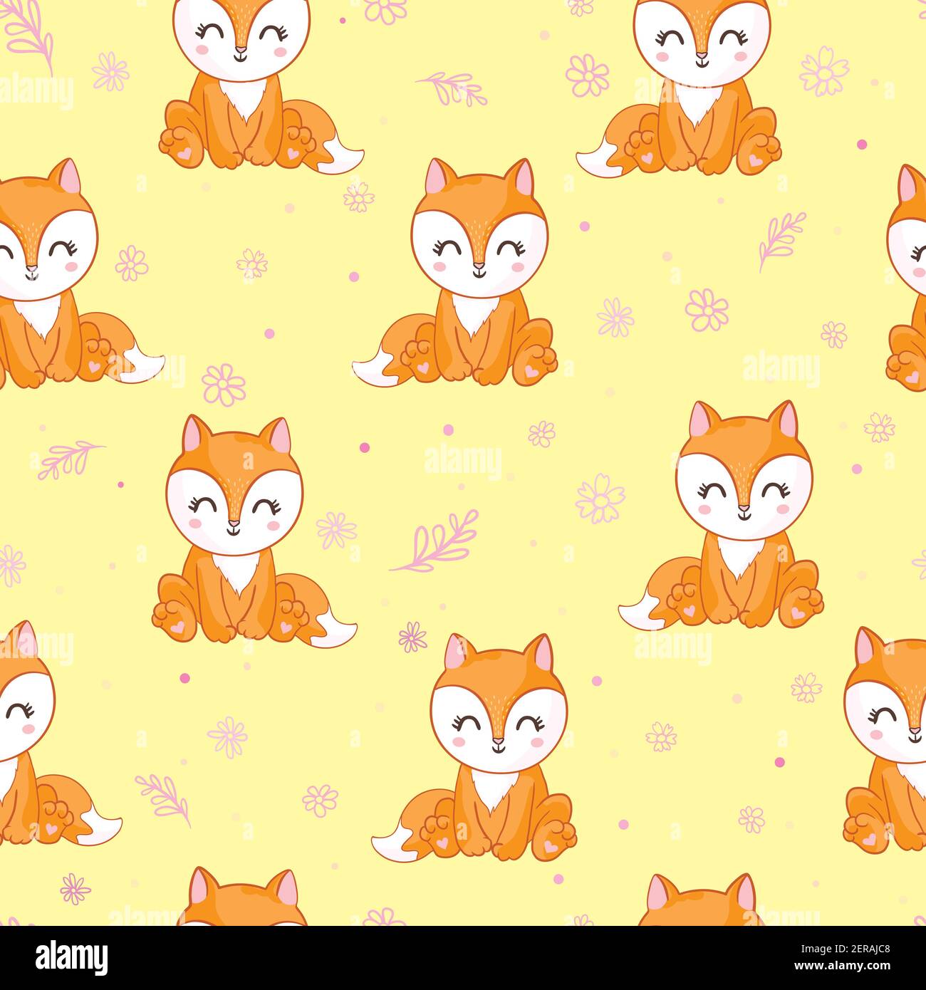 Cute Fox seamless pattern on white background, vector illustration ...
