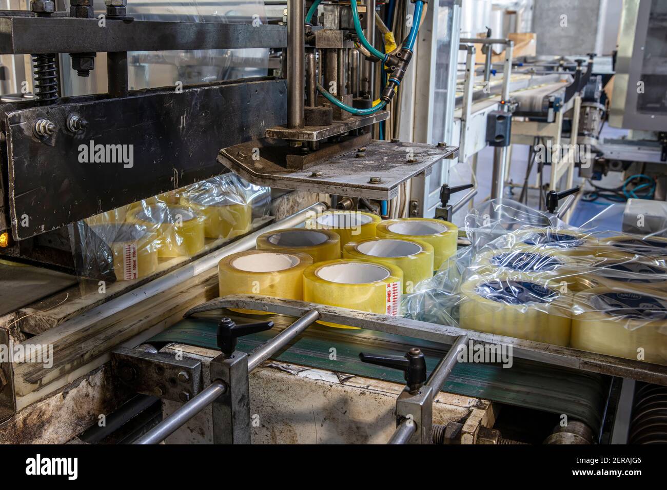 Packing tape factory. Production of duct tape. Strapping Machine for ...
