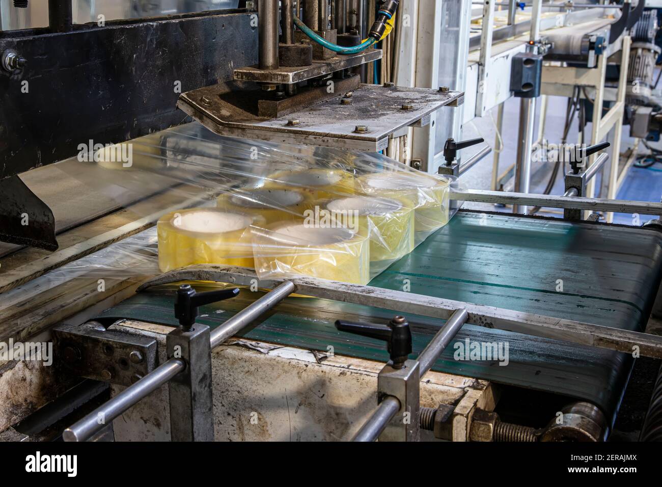 Packing tape factory. Production of duct tape. Strapping Machine for ...