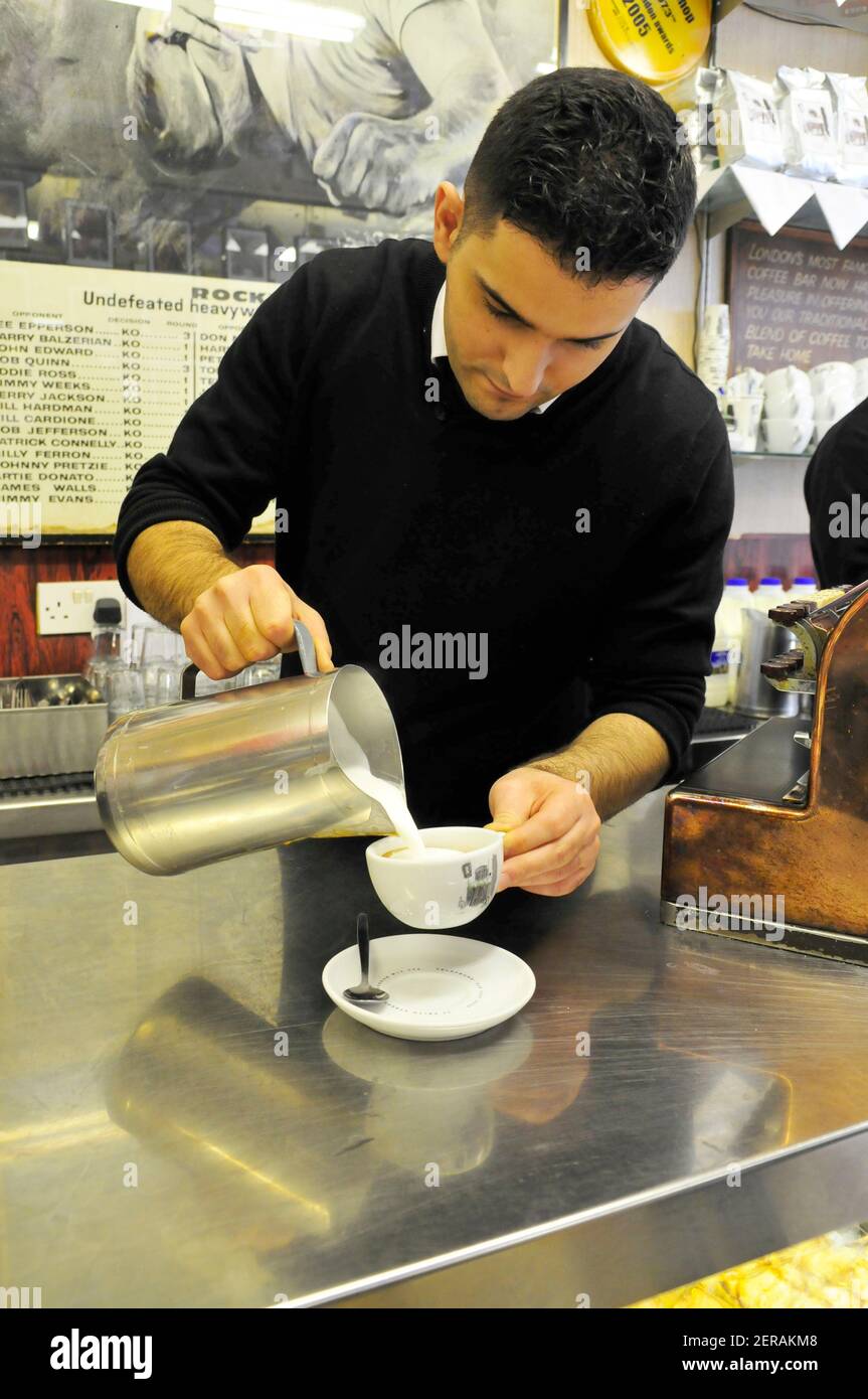 Man serving coffee in Bar Italia, Soho Stock Photo - Alamy