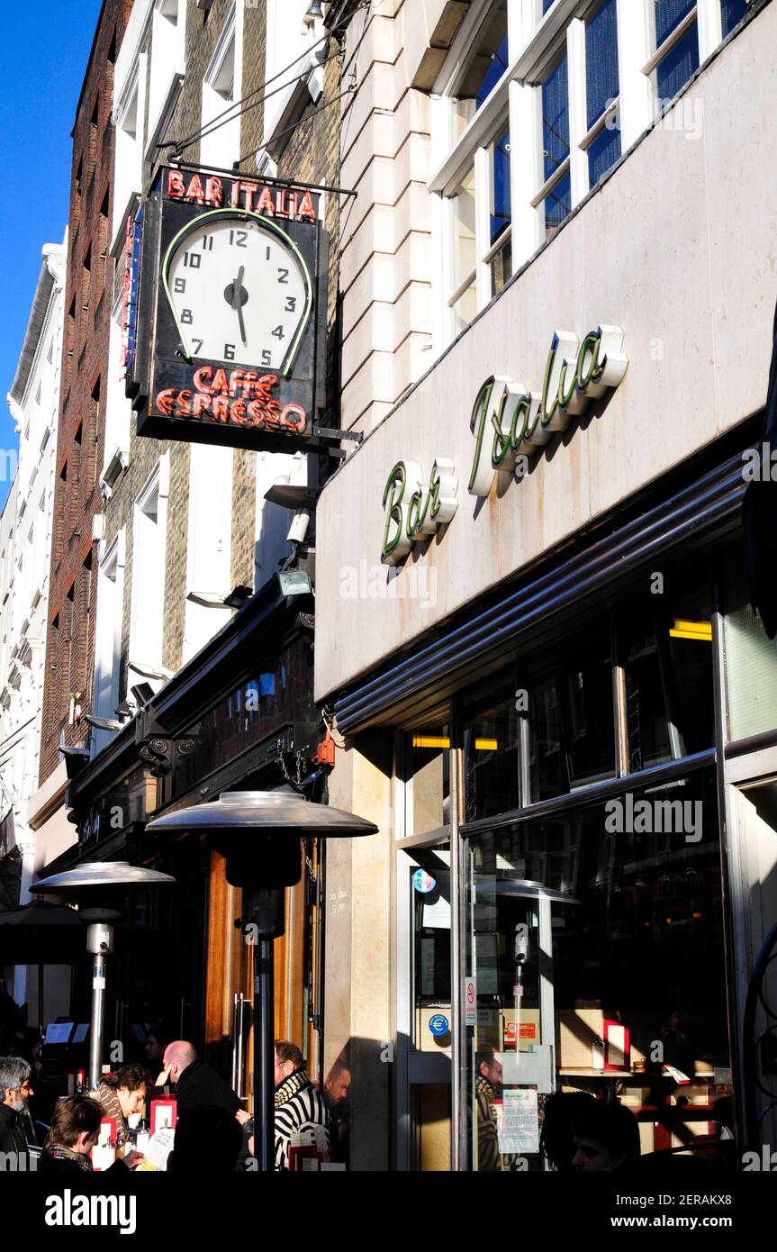 People sitting outside Bar Italia in Soho, London Stock Photo - Alamy