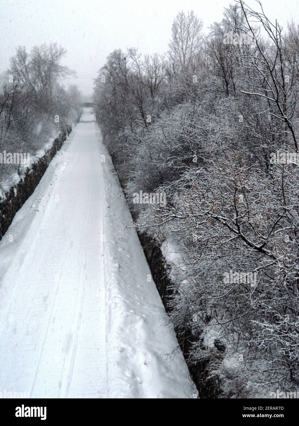 Trillium light rail line under renovation - currently disused which is ...