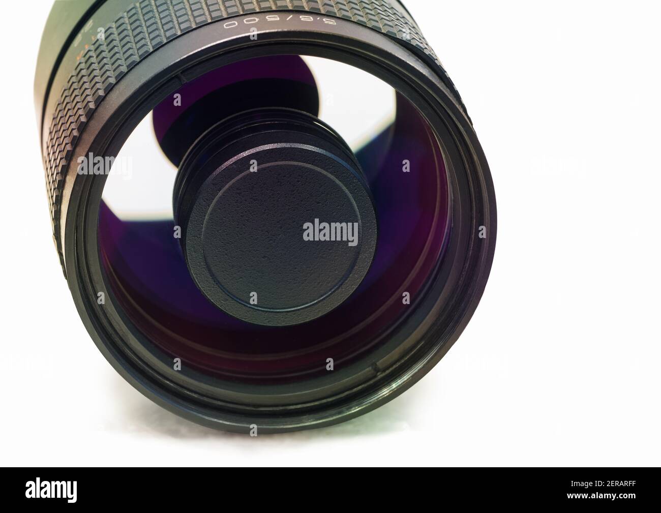 Macro camera lens on white background Stock Photo - Alamy