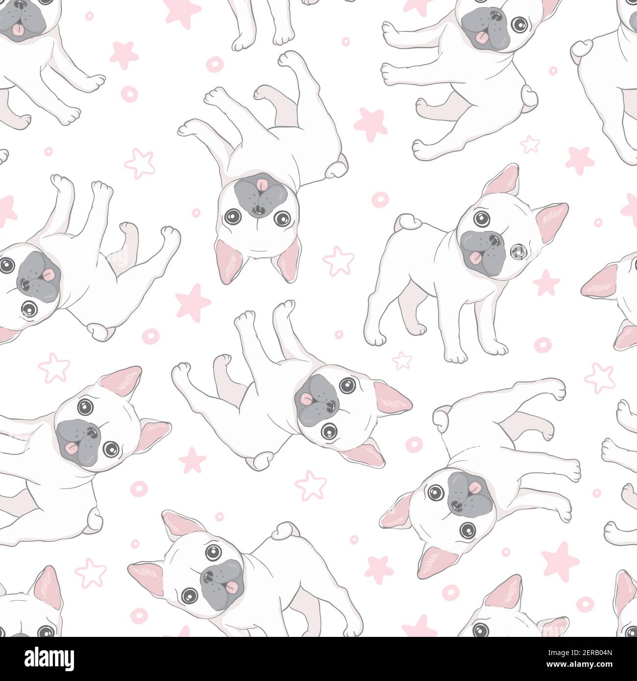 Dog seamless pattern french bulldog paw vector repeat background Stock ...