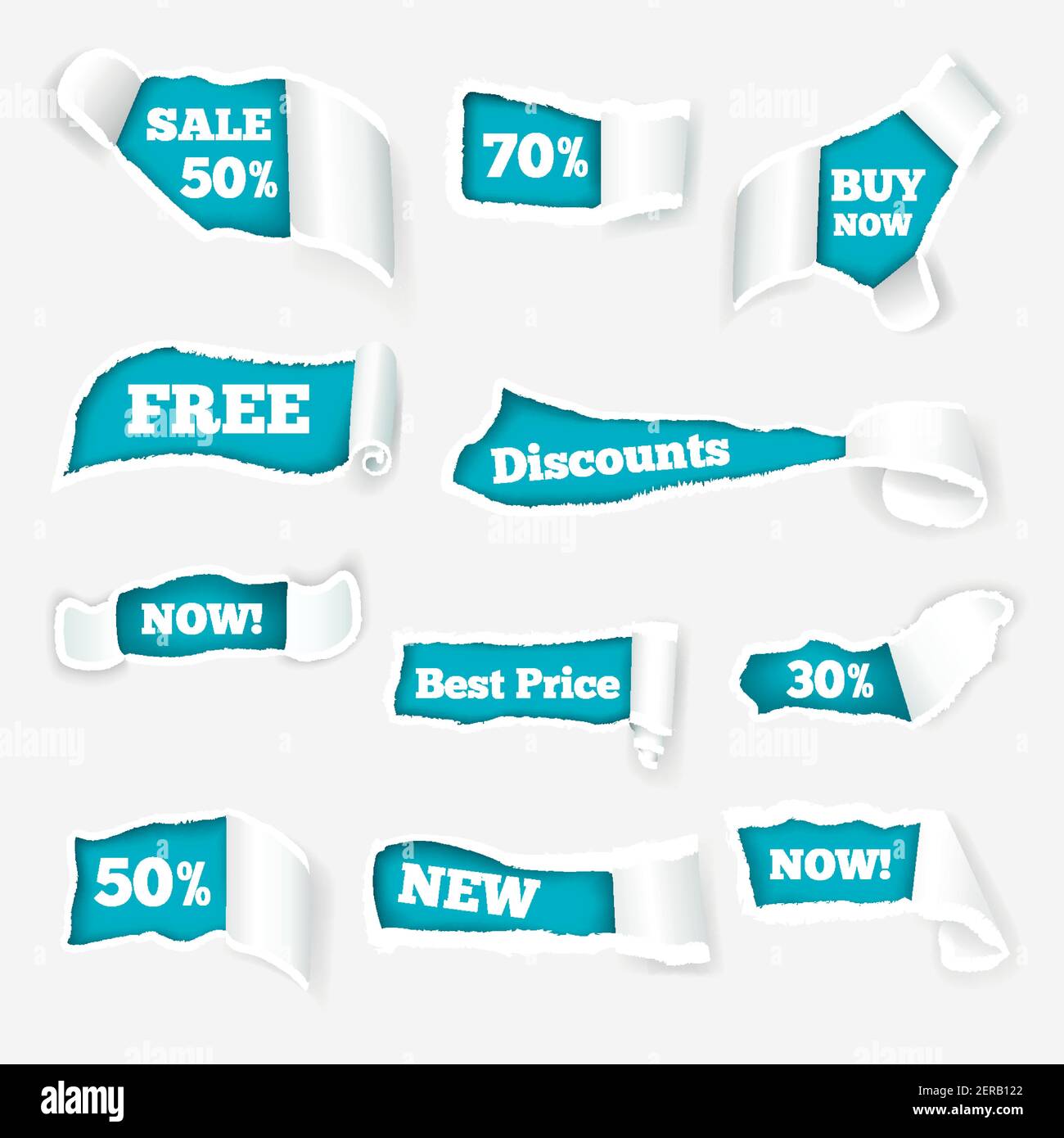 Creative torn paper curls sales advertisement exposing discount prices ...