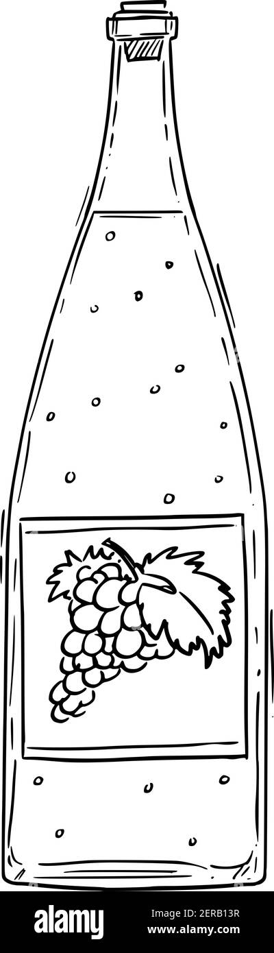 Wine bottle drawing. Refreshment and alcohol concept. Vector cartoon ...