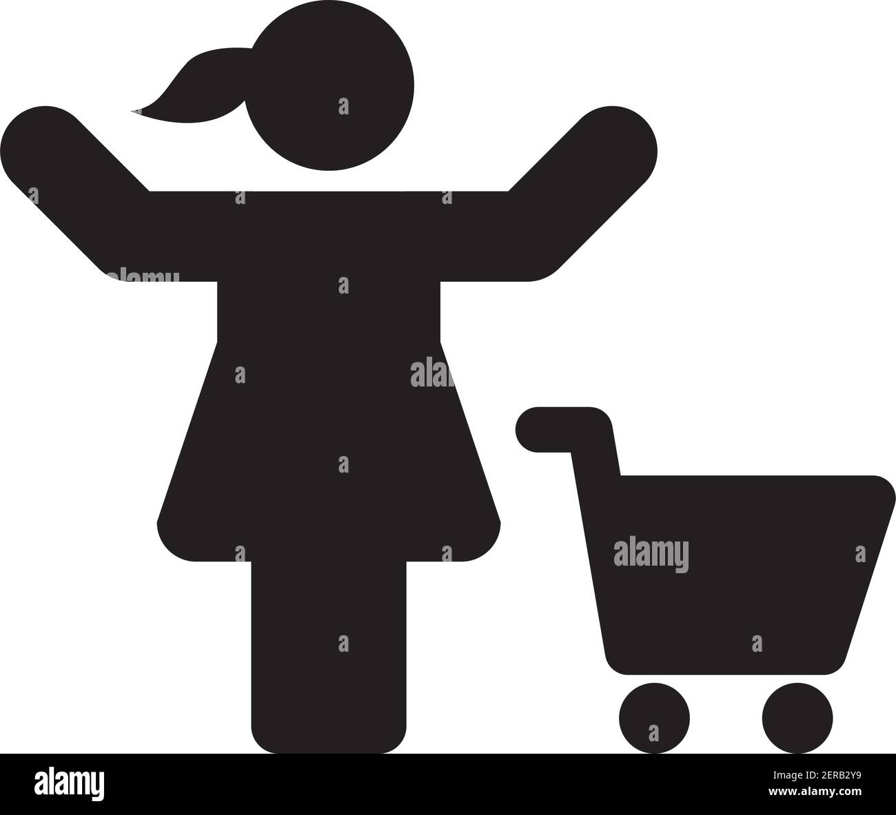Shopping cart icon vector female person symbol in a flat color glyph ...