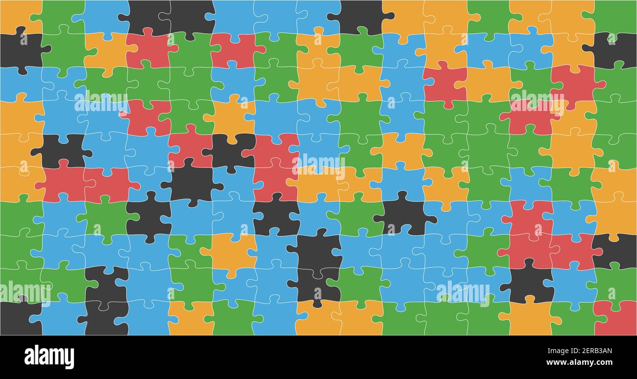 Puzzle background, mixed color Vector jigsaw separate pieces, mosaic ...