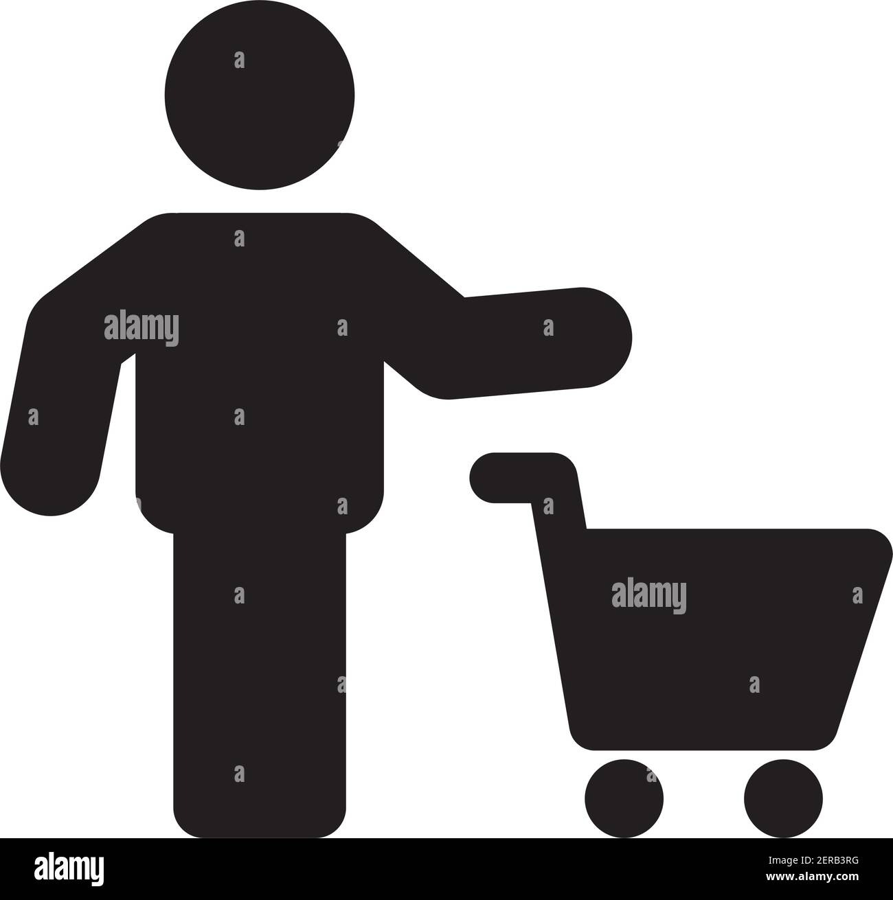 Shopping icon vector male person with cart symbol in a flat color glyph ...