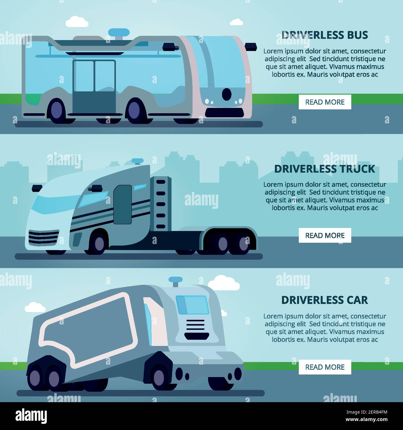 Autonomous driverless vehicles navigation systems 3 flat horizontal ...