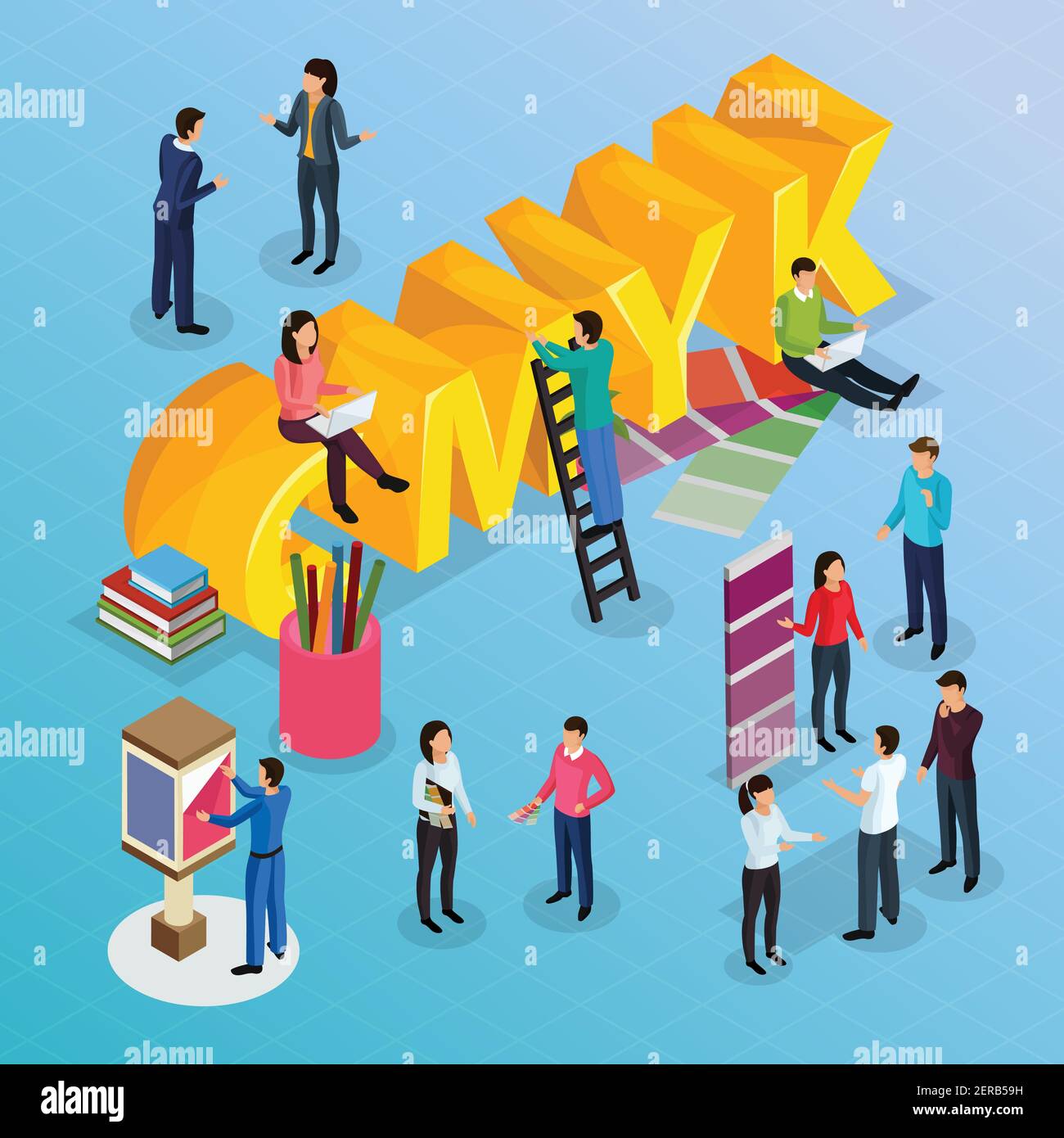 Advertising agency concept with creative advertising work symbols ...