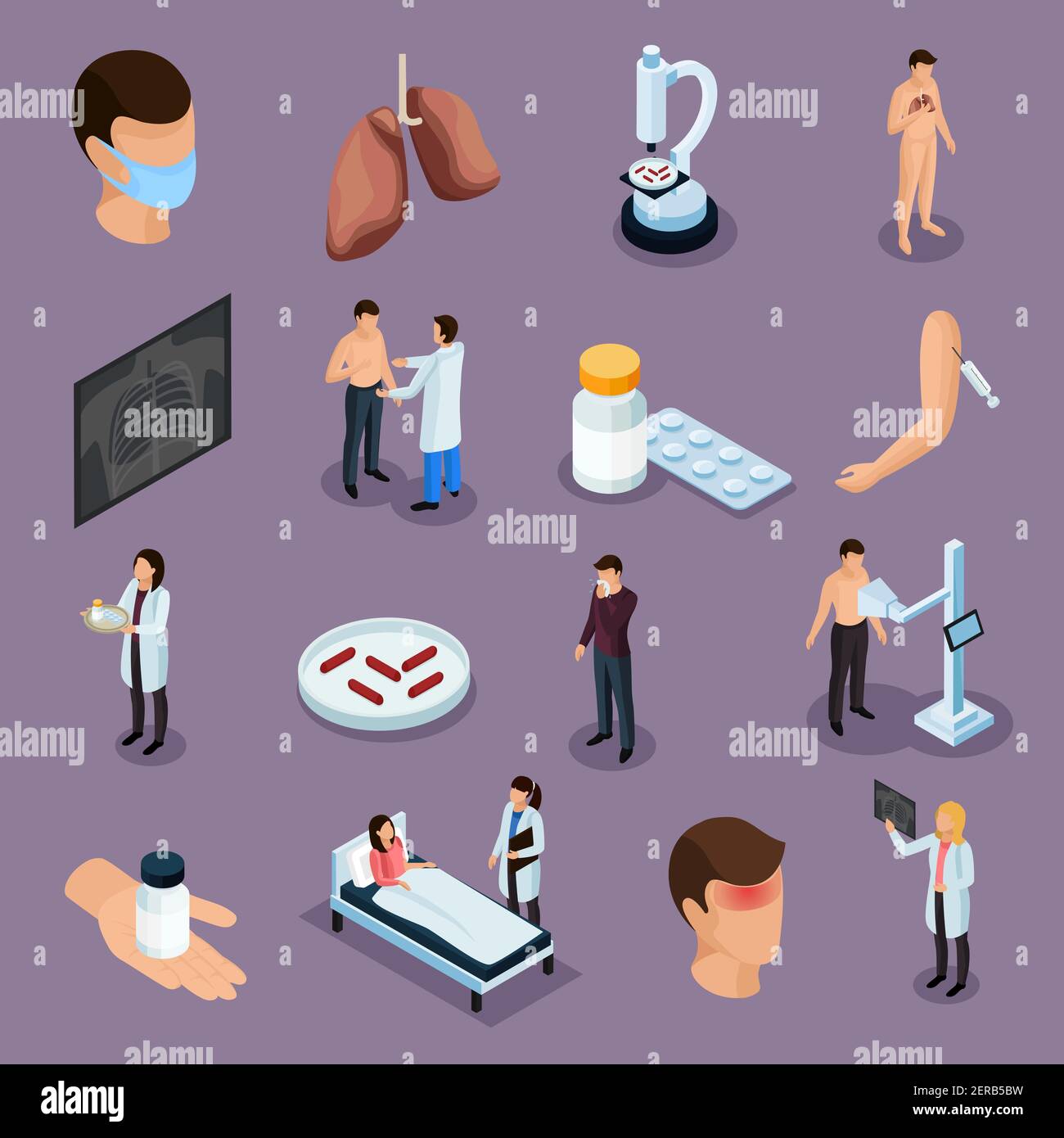 Tuberculosis prevention isometric icons set with health symbols ...