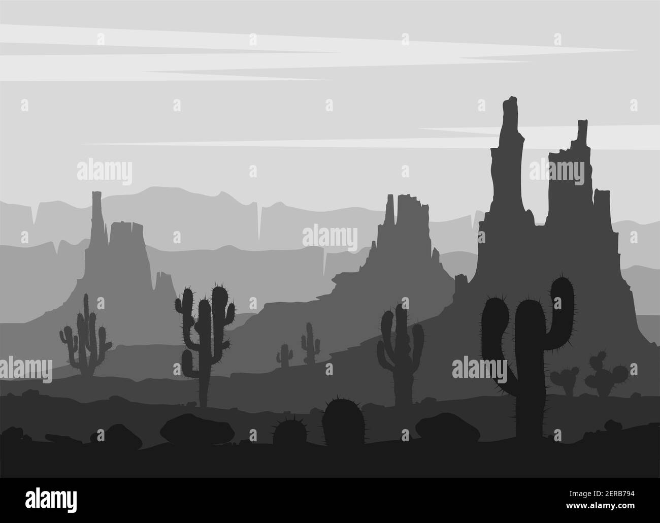 Desert landscape witn huge rocky mountains . Vector Stock Vector Image ...