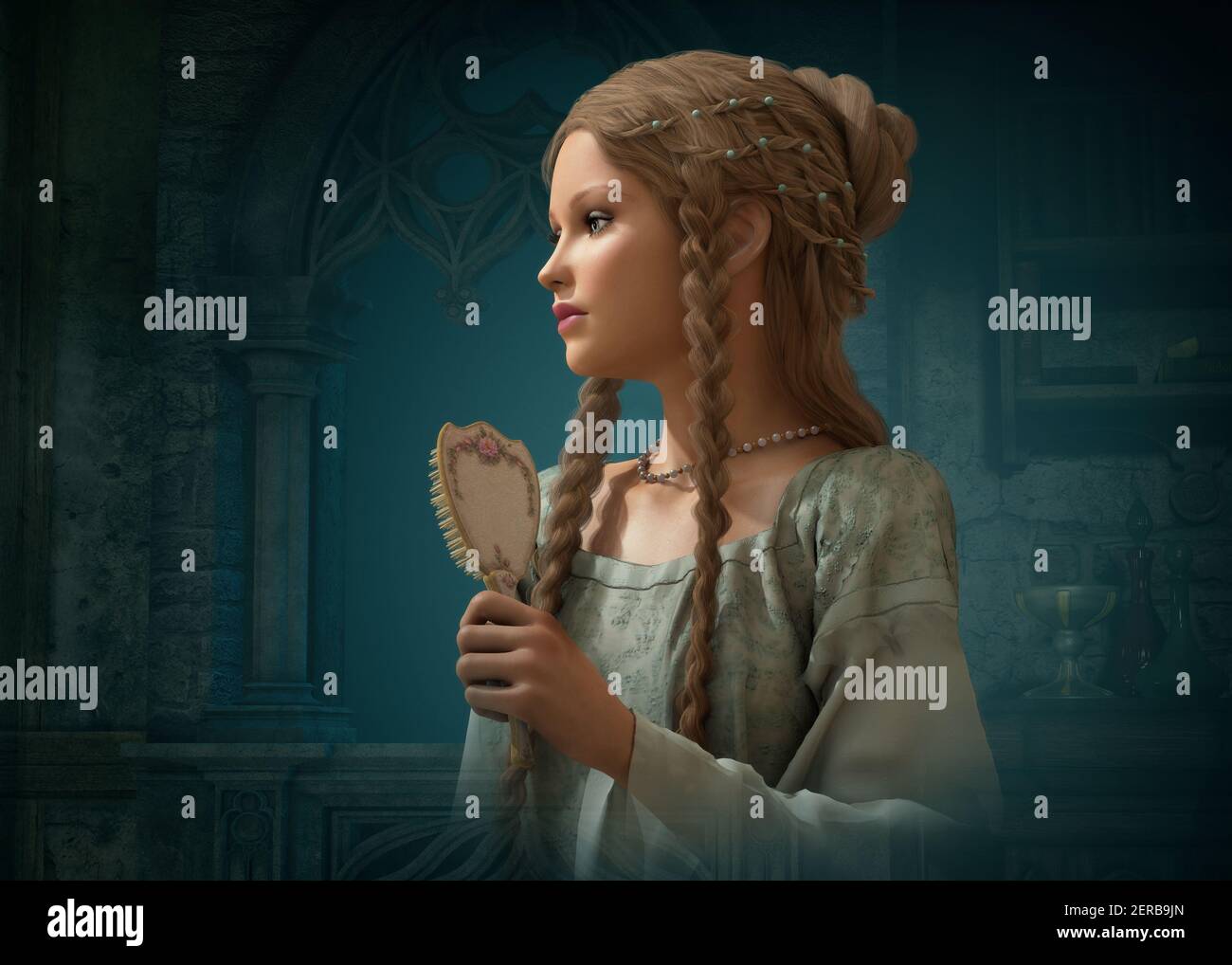 3d computer graphics of a girl with an imaginative hairstyle and a ...