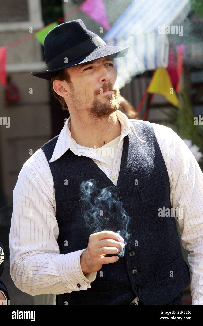 Spanish actor Mario Plagaro during the filming of the TVE series 'El ...