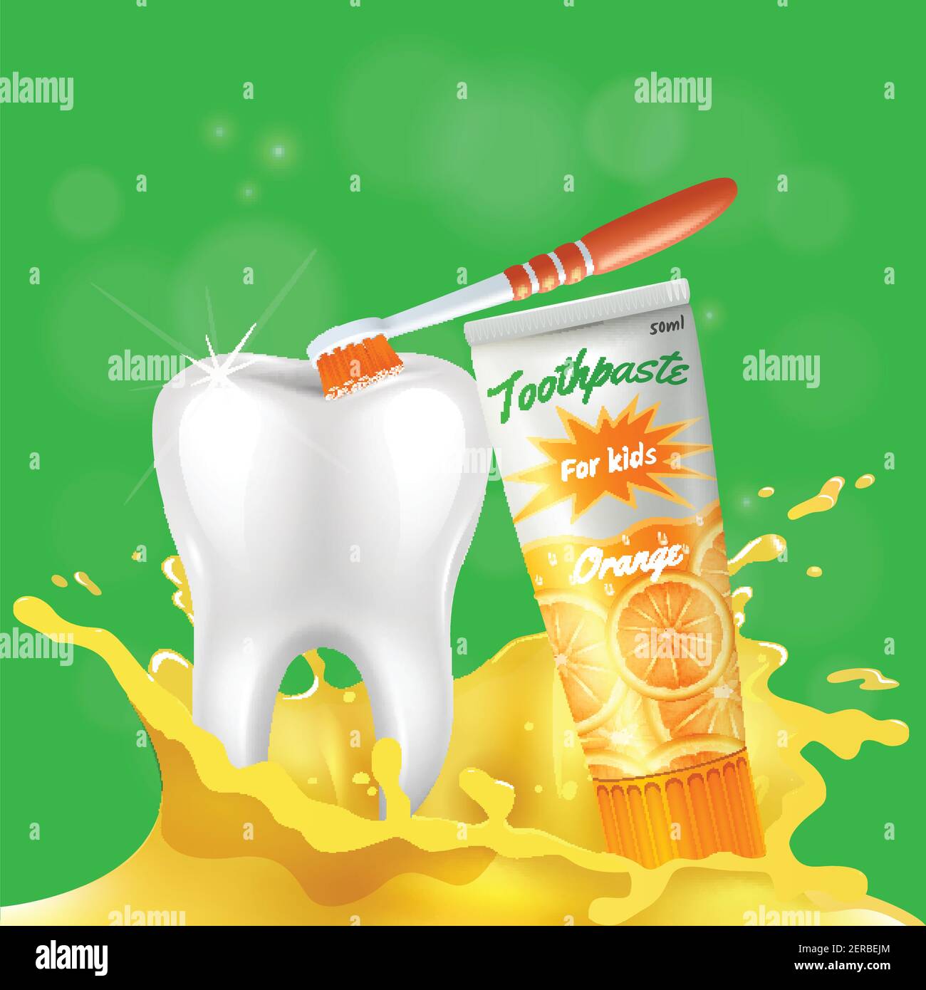 Kids dental care realistic composition with white shining healthy tooth ...