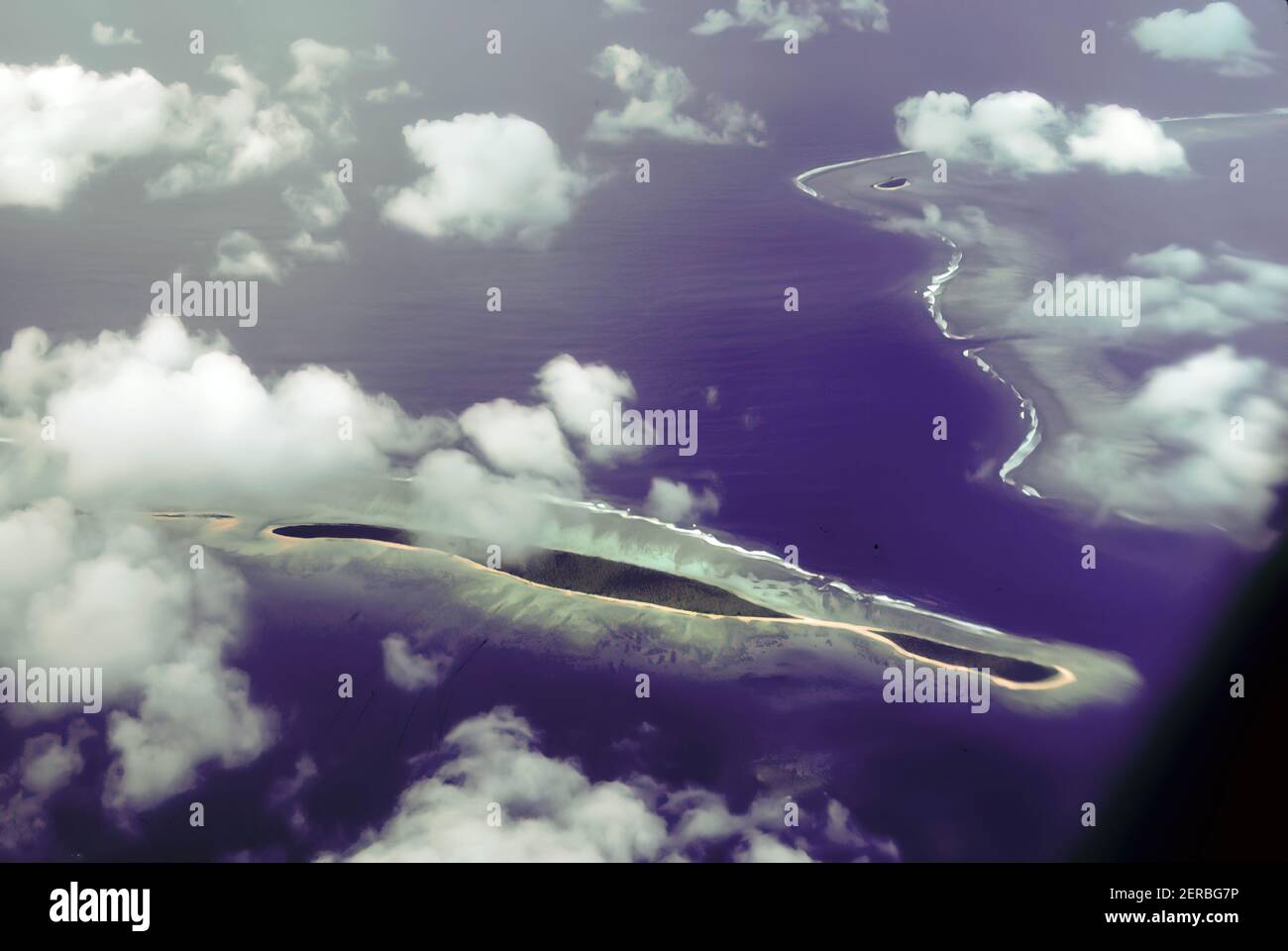 Aerial view of Tonga . Narrow island floating in the Pacific Ocean of ...