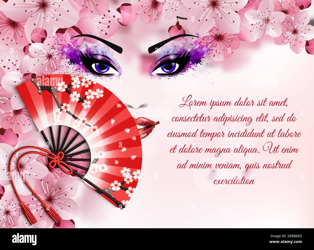 Sakura realistic elements concept with abstract painting with a woman s ...