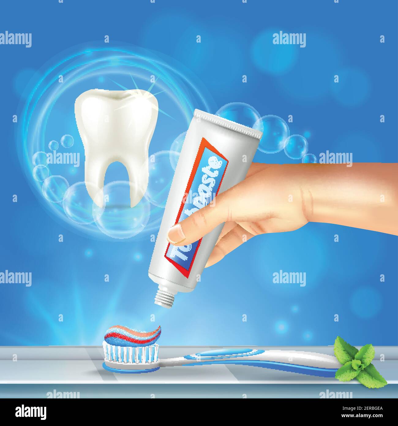 Preventive dentistry oral care realistic composition with shining tooth ...