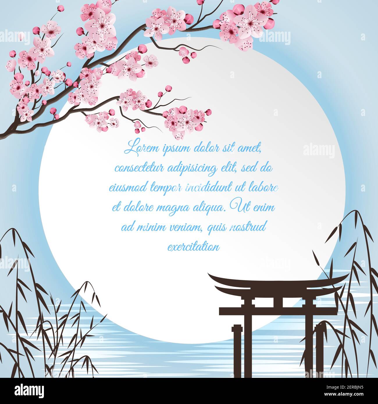 Sakura cartoon concept with Japanese motifs and white circle with place ...