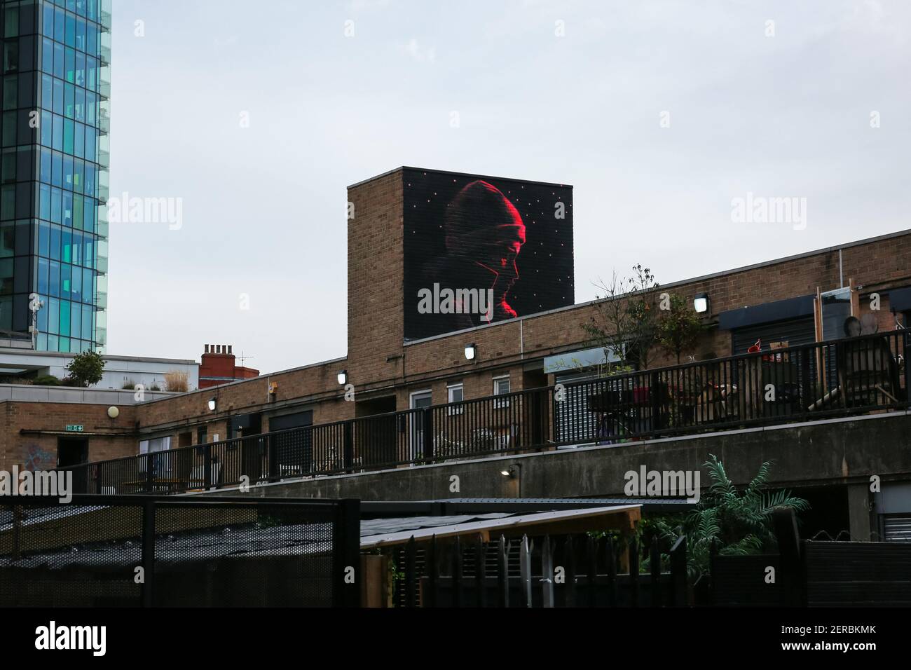 London, UK. 14 Feb 2021. Neon style graffiti by artist David Speed in ...