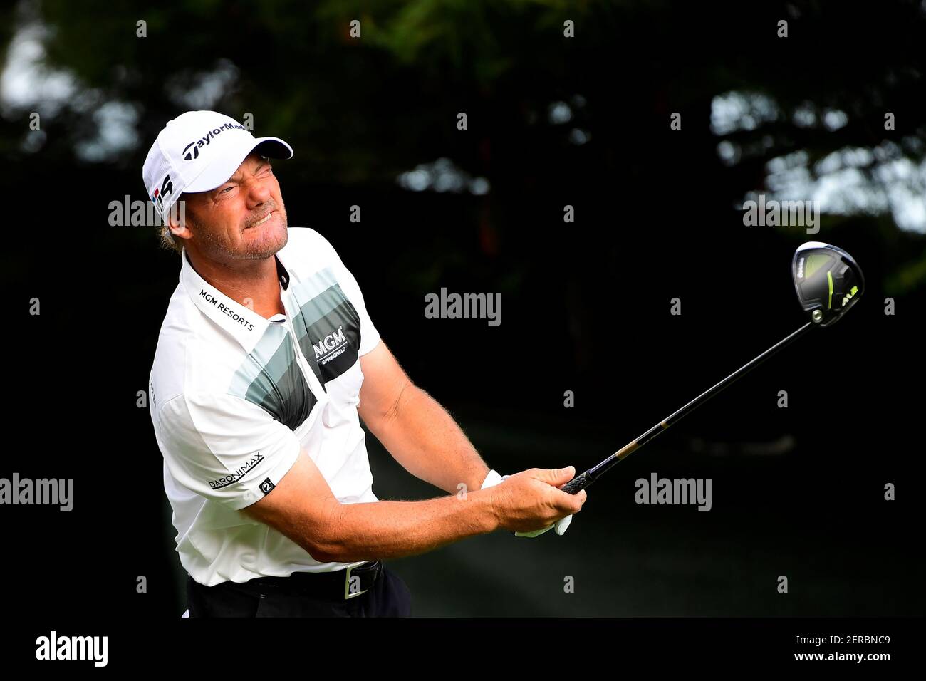 June 21, 2018: Alex Cejka of Germany watches the flight of his ball ...