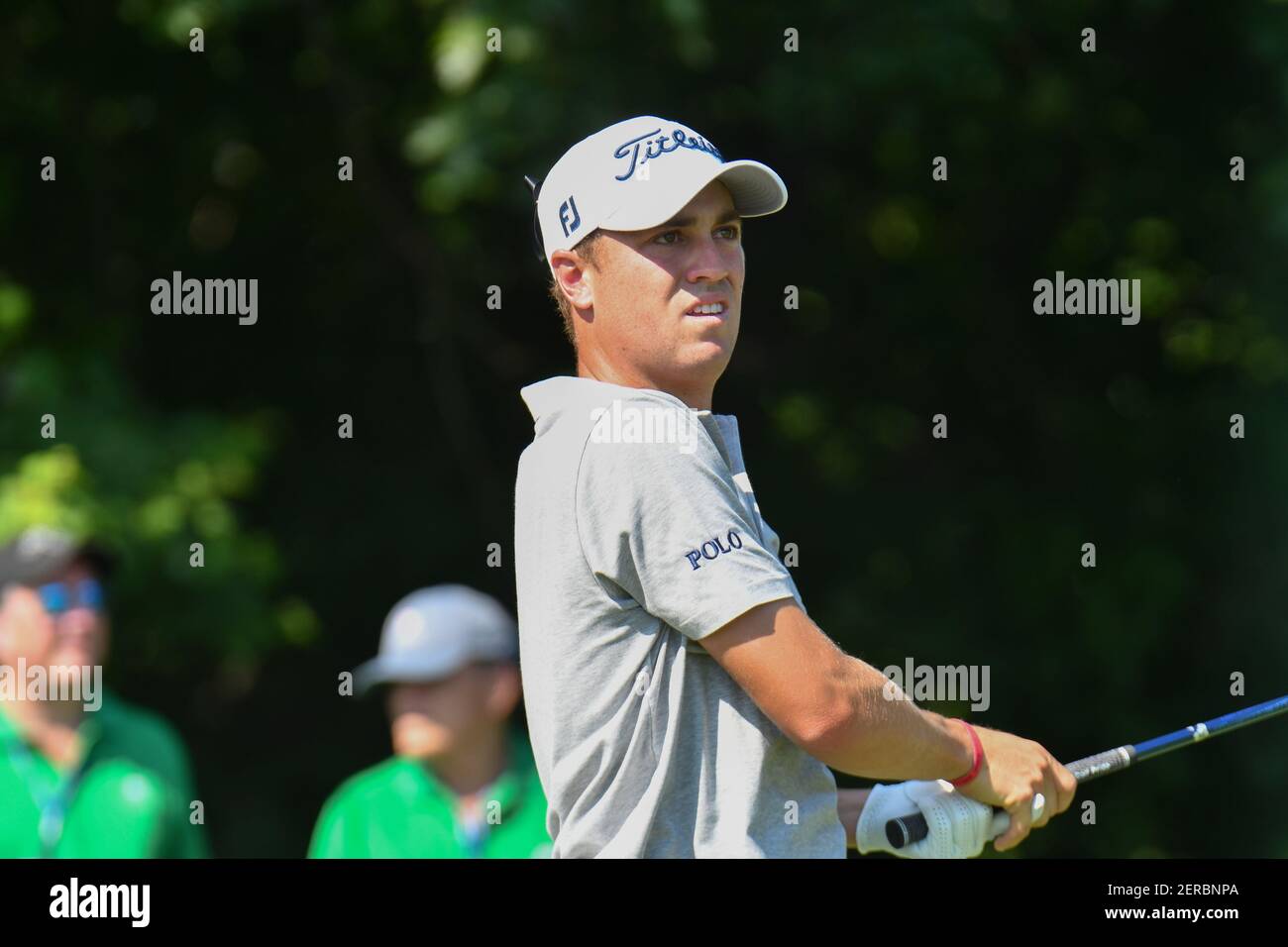 Thursday June 21, 2018: Justin Thomas watches his tee shot on the 12th ...