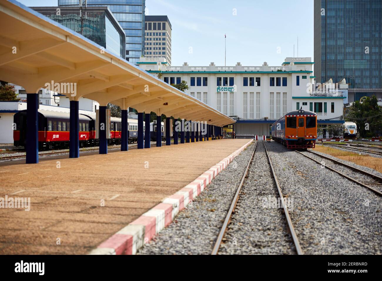 The platforms of Phnom Penh Royal Railway Station, Cambodia. Built in ...