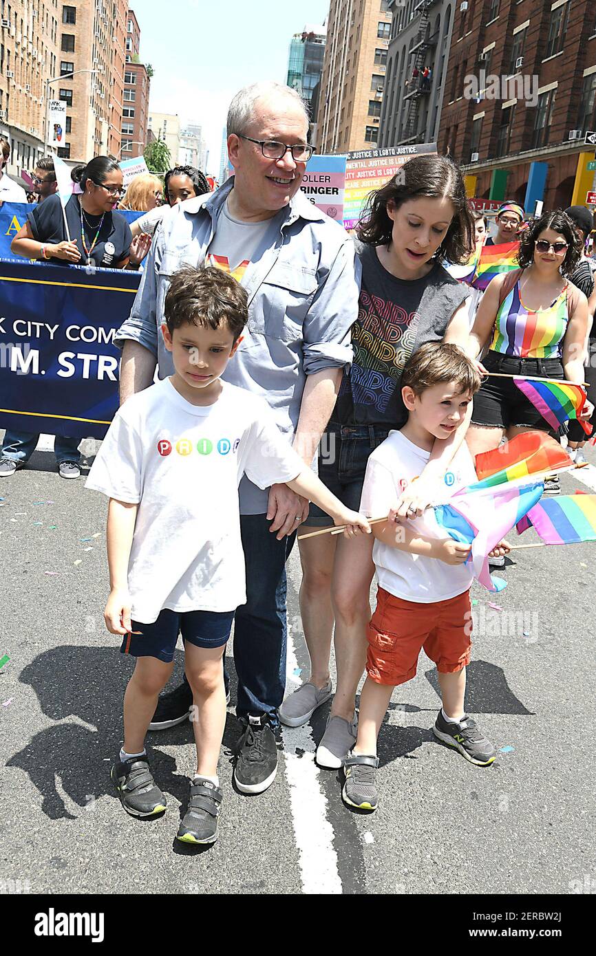 Scott Stringer and family, wife Elyse Buxbaum, sons Maxwell and Miles attend the NYC LGBTQIA+ ...