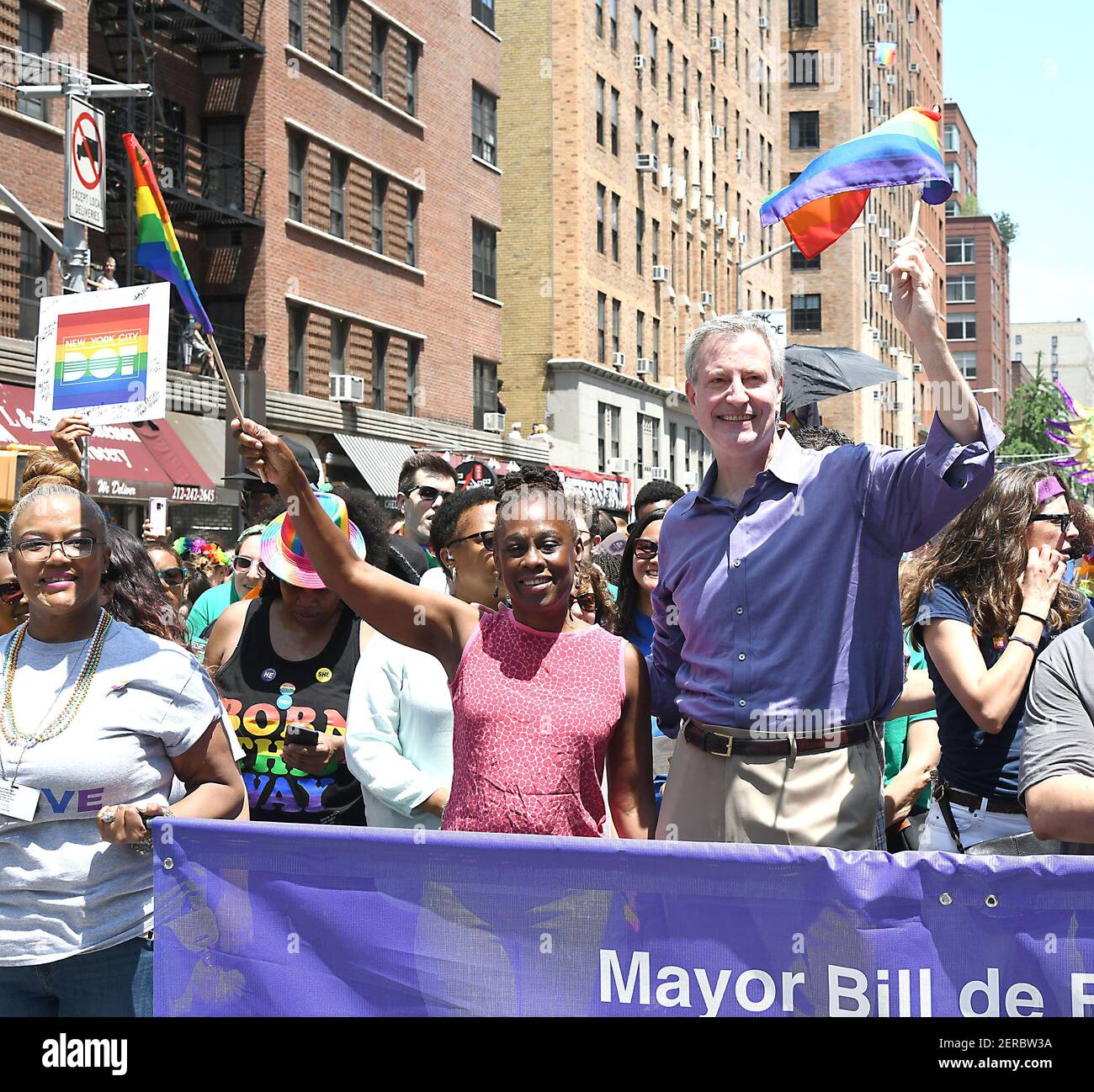 Mayor Bill de Blasio and wife Chirlane McCray attend the NYC LGBTQIA+ ...