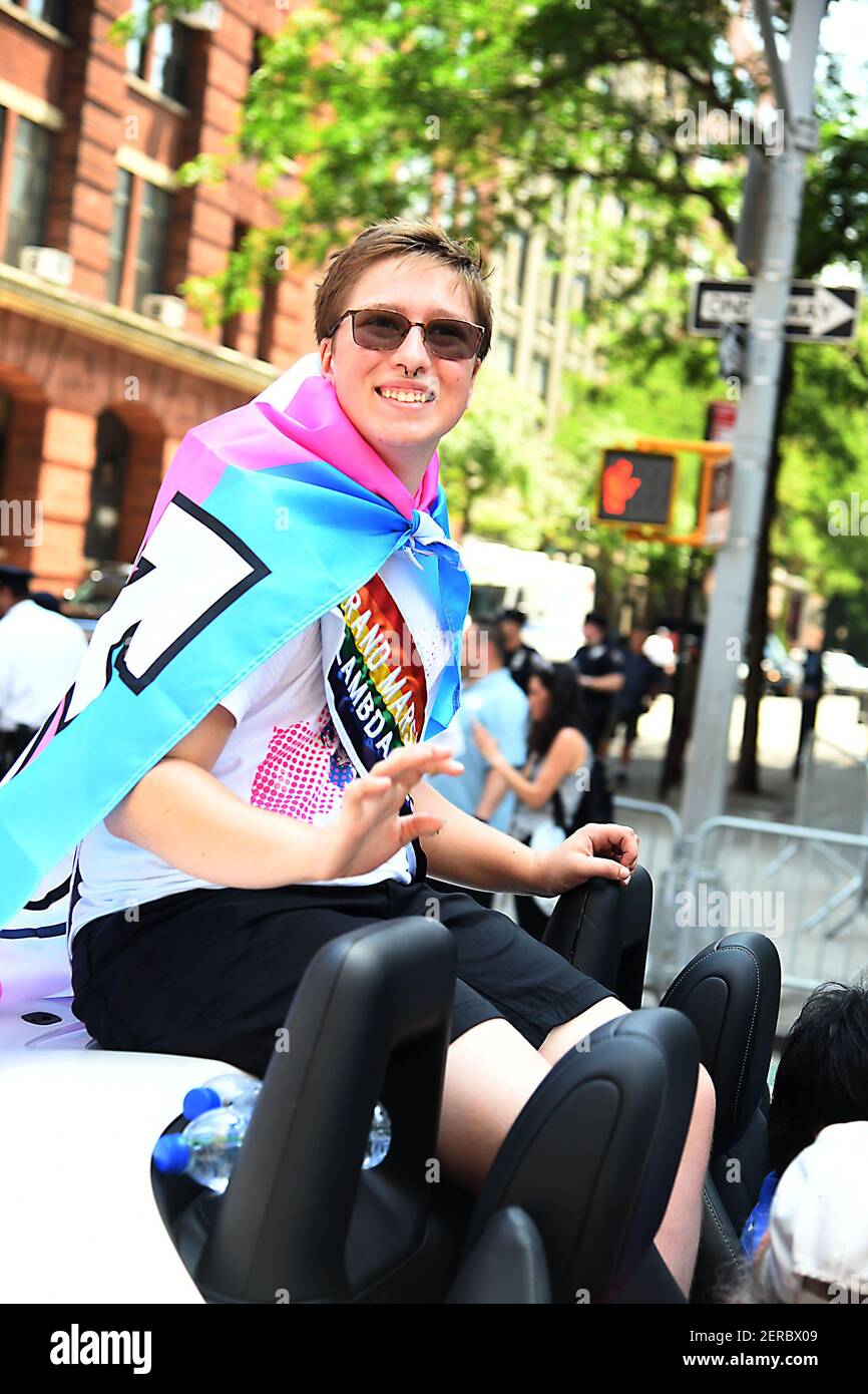 Drew Adams attends the NYC LGBTQIA+ Pride March on June 24, 2018 in New ...