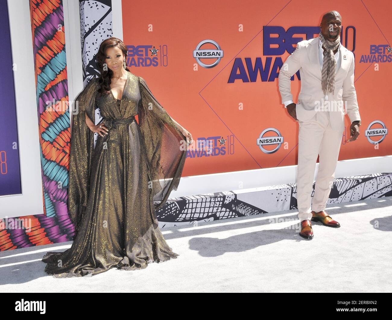 (L-R) Elise Neal and Terry Crews at the 2018 BET Awards held at the ...