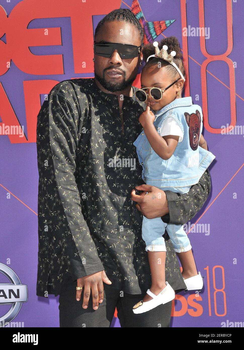 (L-R) Wale and Daughter Zyla Moon Oluwakemi at the 2018 BET Awards held ...