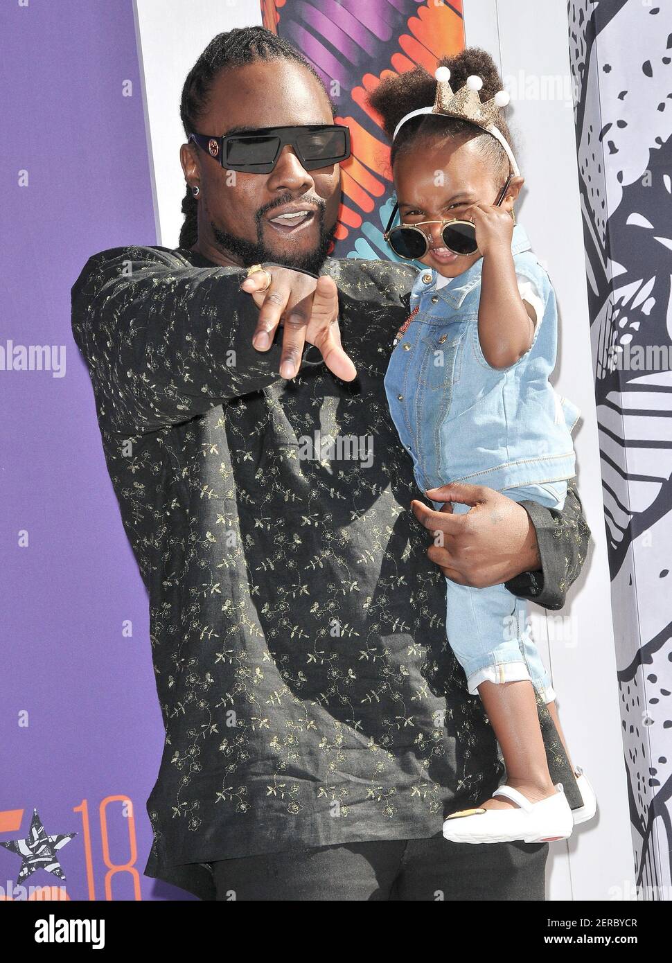 (L-R) Wale and Daughter Zyla Moon Oluwakemi at the 2018 BET Awards held ...