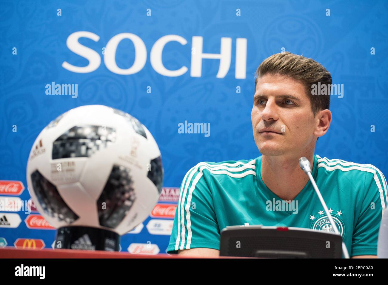 German football player Mario Gomez during press-conference. June 22 ...