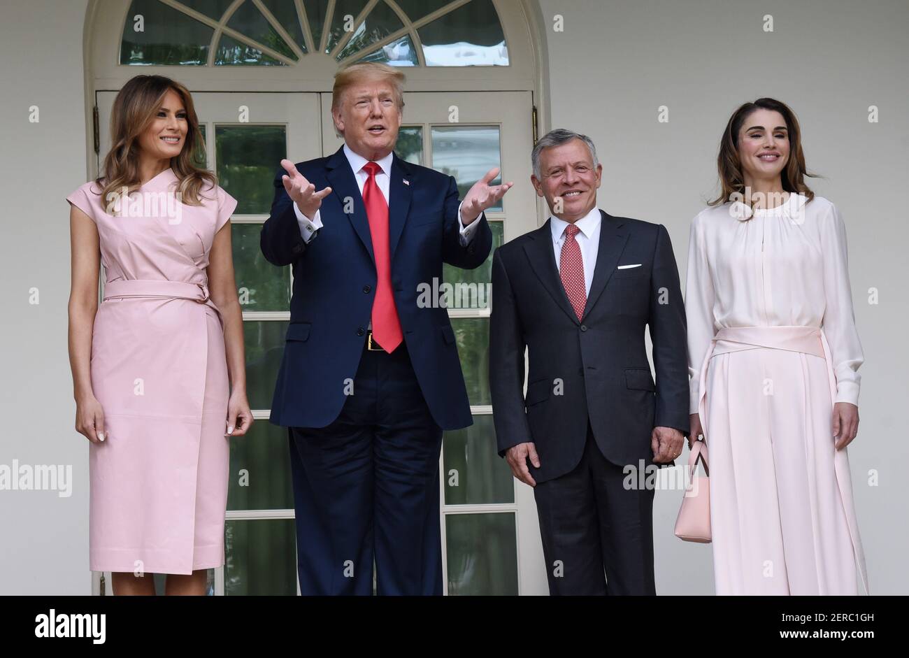 U.S. President Donald Trump and first lady Melania Trump greet King ...