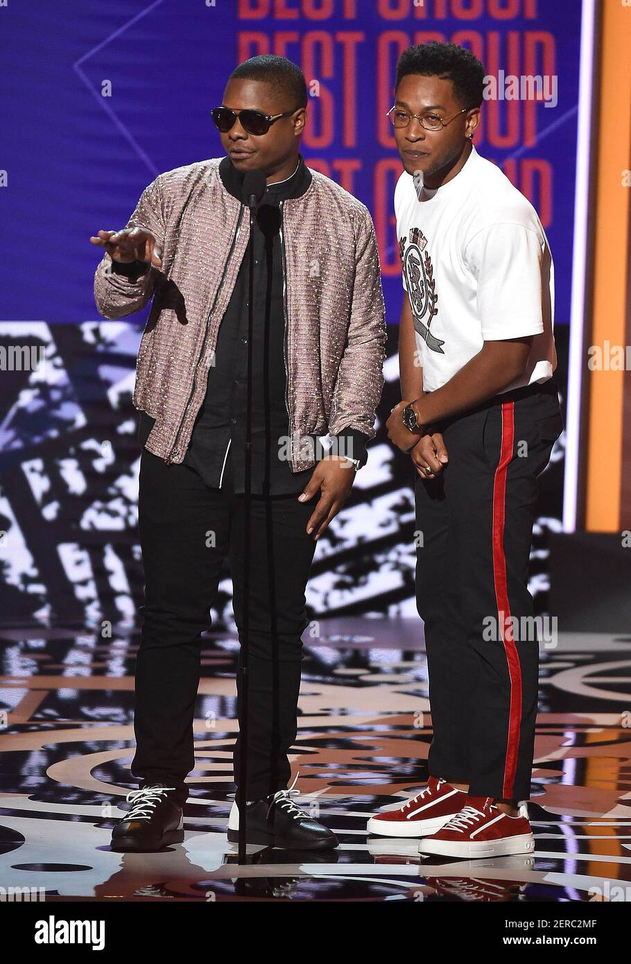 LOS ANGELES - JUNE 24: Jason Mitchell (L) and Jacob Latimore on the ...