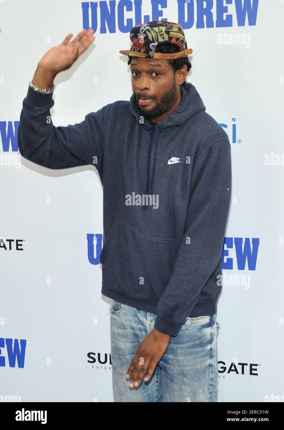 Comedian Derek Gaines attends the world premiere of Uncle Drew at Alice ...