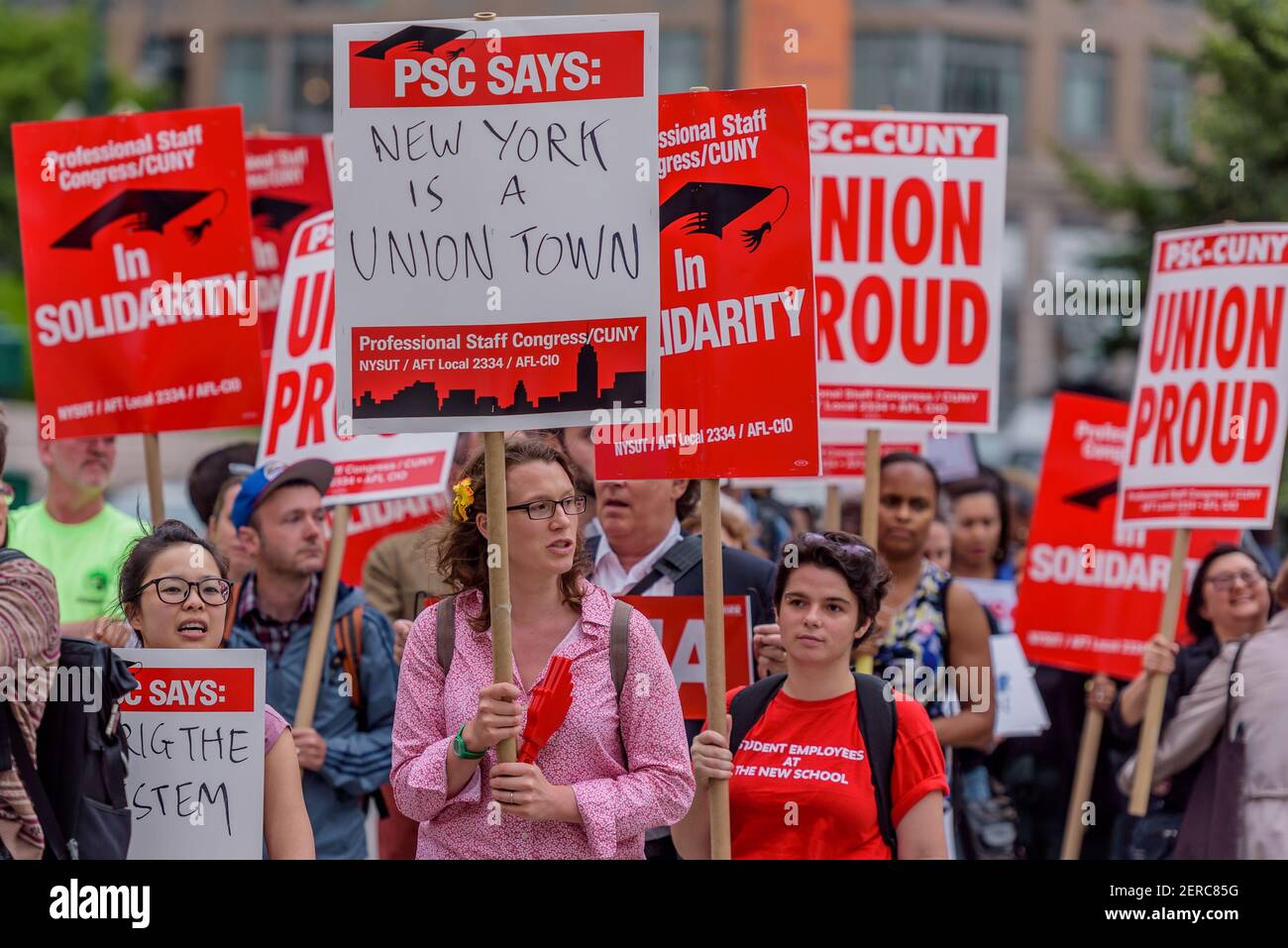 Union activists held an emergency protest in Foley Square in Manhattan ...
