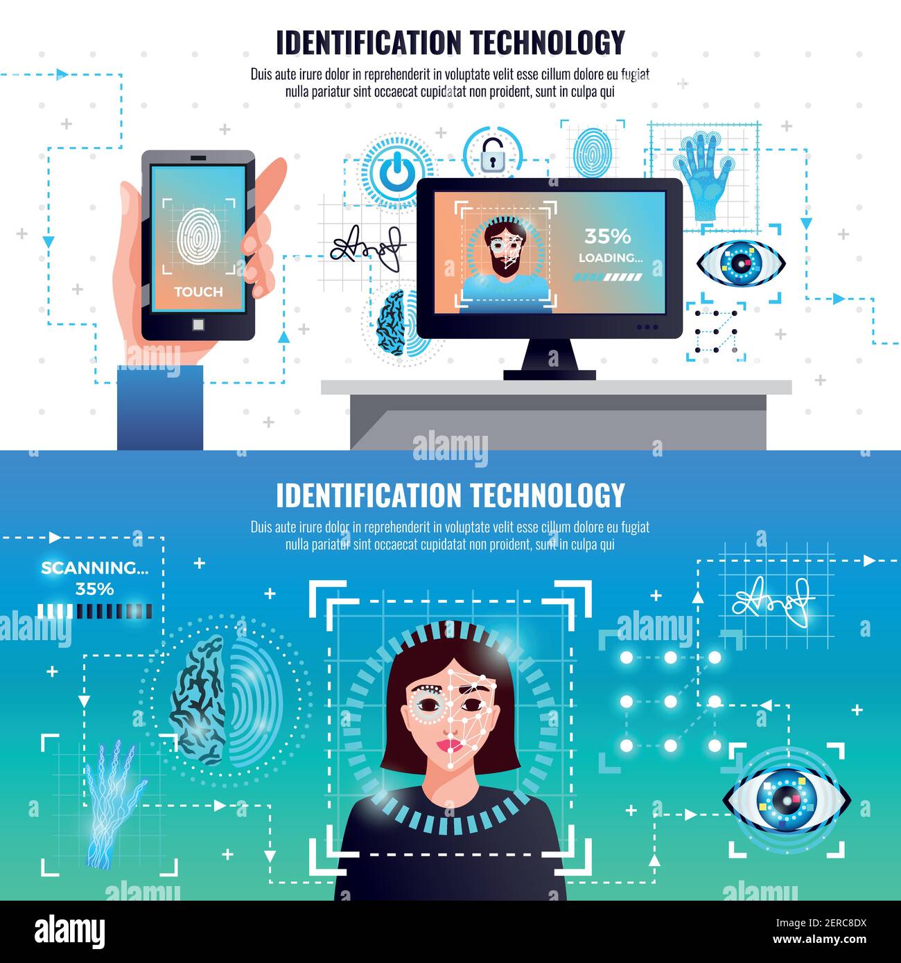 Identification technology 2 infographic elements horizontal banners ...
