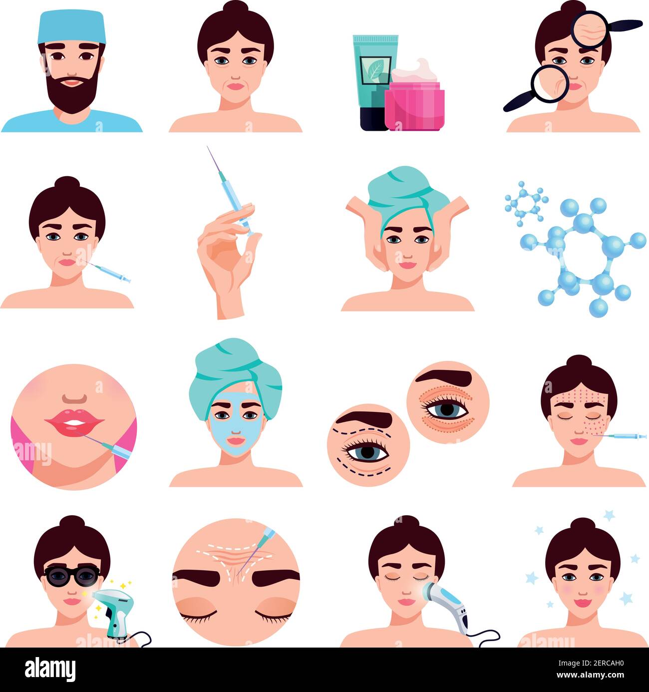 Facial rejuvenation cosmetic treatments icons collection with mask ...