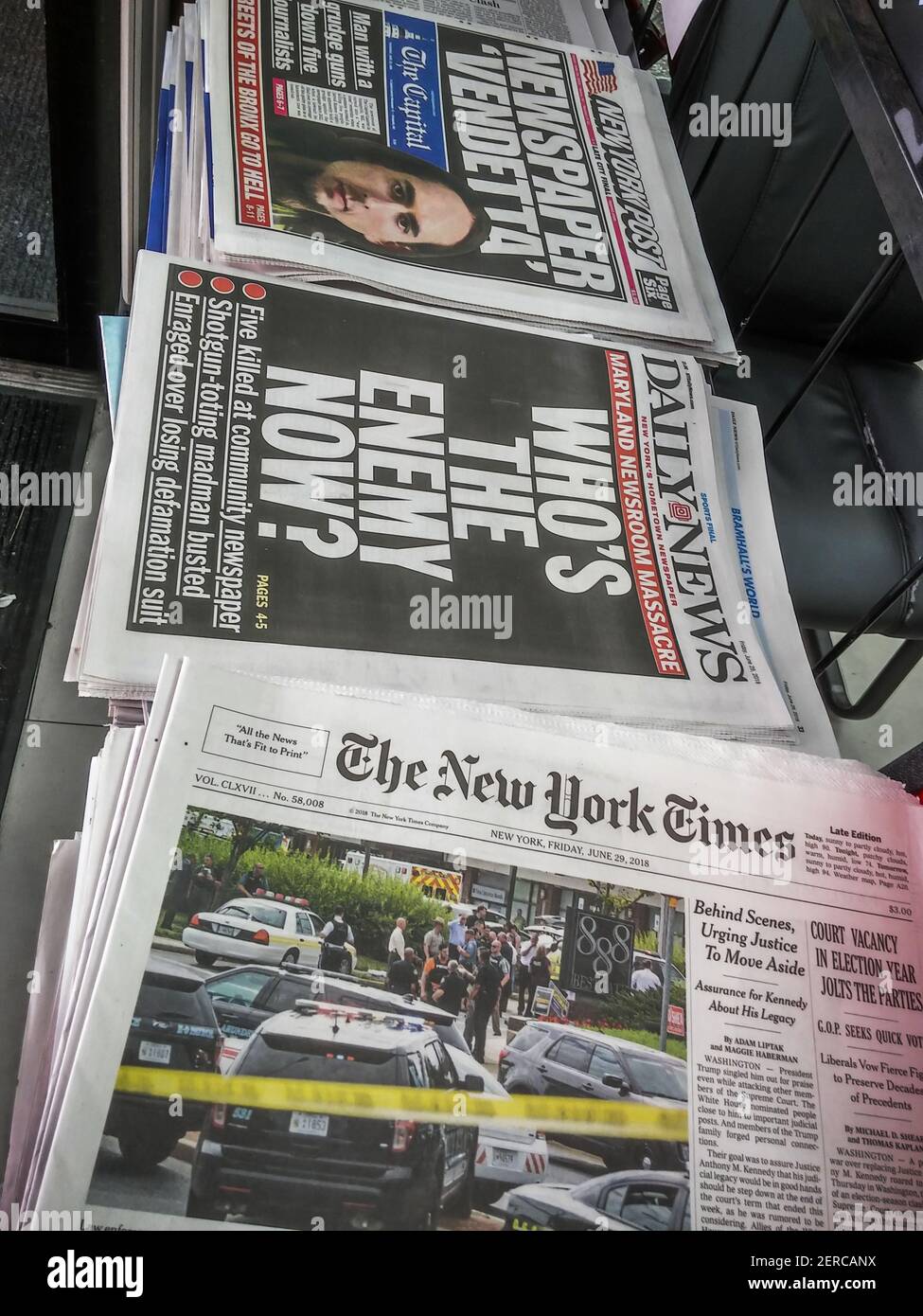 Front pages of New York newspapers on Friday, June 29, 2018 report on ...